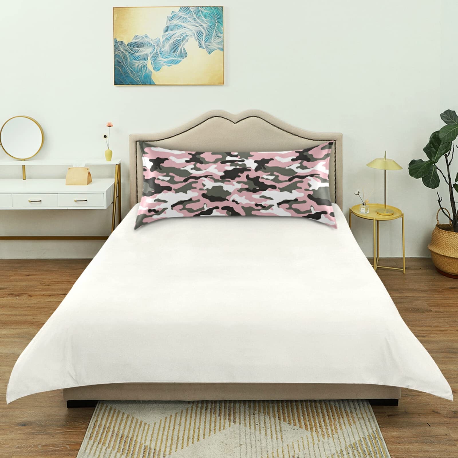 Camouflage Military Pink Satin Pillowcase for Hair and Skin Silk Pillowcase Pillow Case with Envelope Closure Throw Pillow Cover for Sofa Hotel Couch Bedroom Home Decor - King, 40x20inch