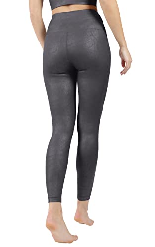 90 Degree By Reflex Womens High Waist High Shine Faux Leather Disco Ankle Leggings - Cracked Pavement - Small