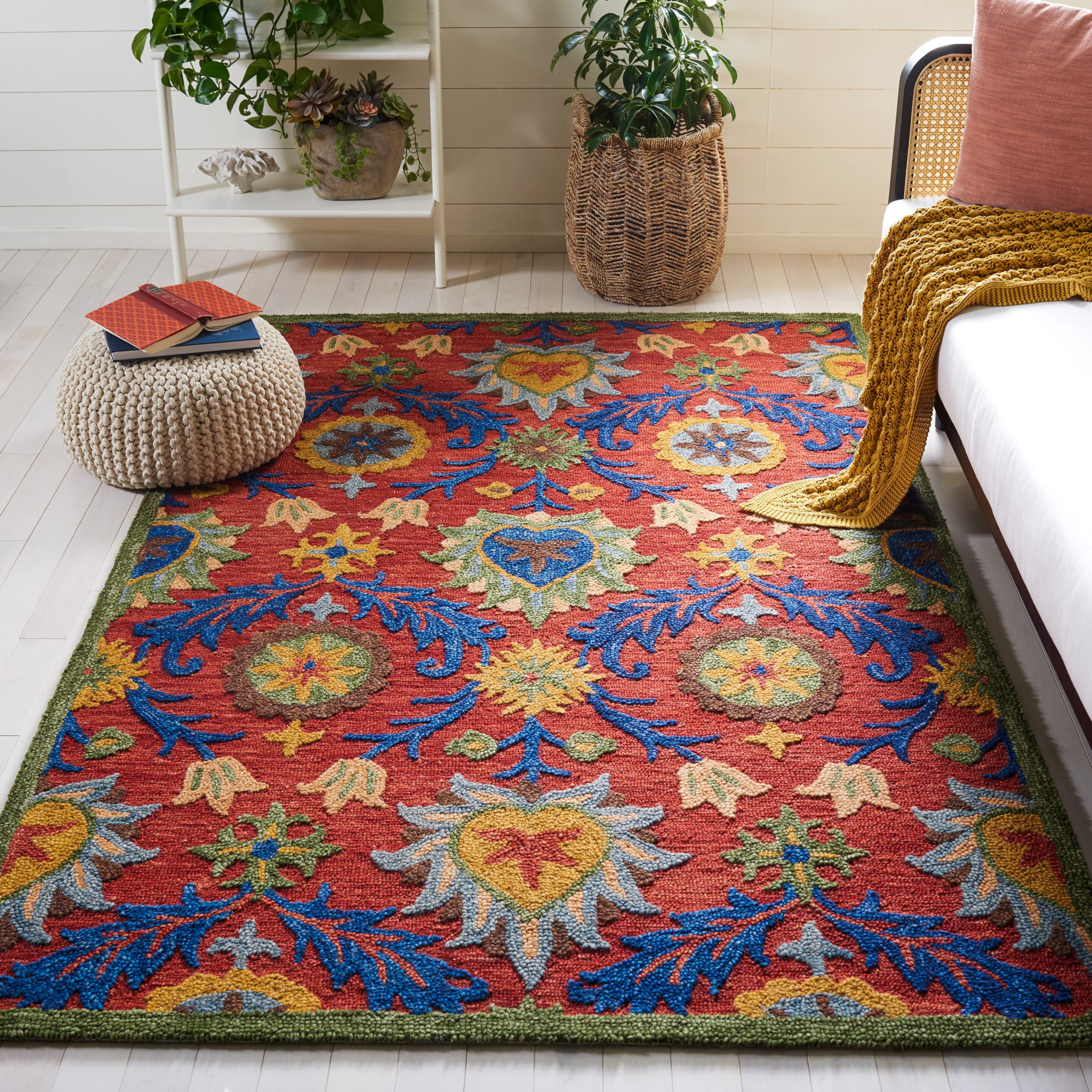 SAFAVIEH Blossom Collection 8' x 10' Red/Blue BLM563Q Handmade Floral Premium Wool Living Room Dining Bedroom Area Rug