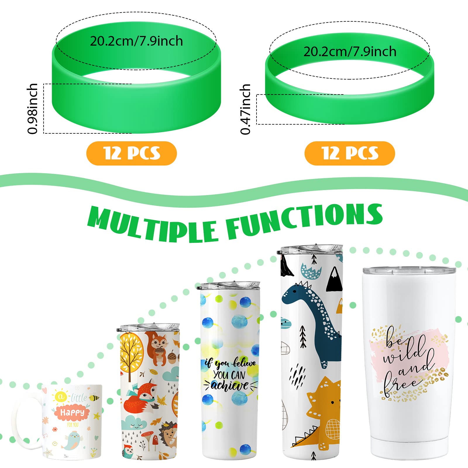 Yoande 24 Pcs Silicone Bands for Sublimation Cups 2 Size Elastic Heat Resistant Thick Ring Rubber Holder Tumbler Printing Band for Wrapping Cup Prevent Ghosting DIY Craft