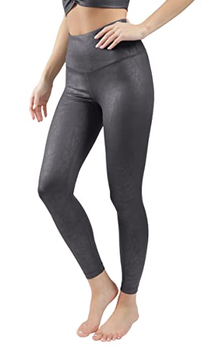 90 Degree By Reflex Womens High Waist High Shine Faux Leather Disco Ankle Leggings - Cracked Pavement - Small