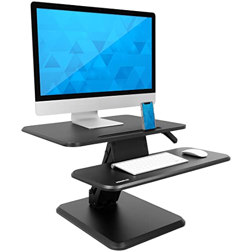 Mount-It! Height Adjustable Standing Desk Converter, 25β Wide Desktop - Sit-Stand Converting Desks with Gas Spring for Home, Office - Stand-Up Computer Workstation Desktops