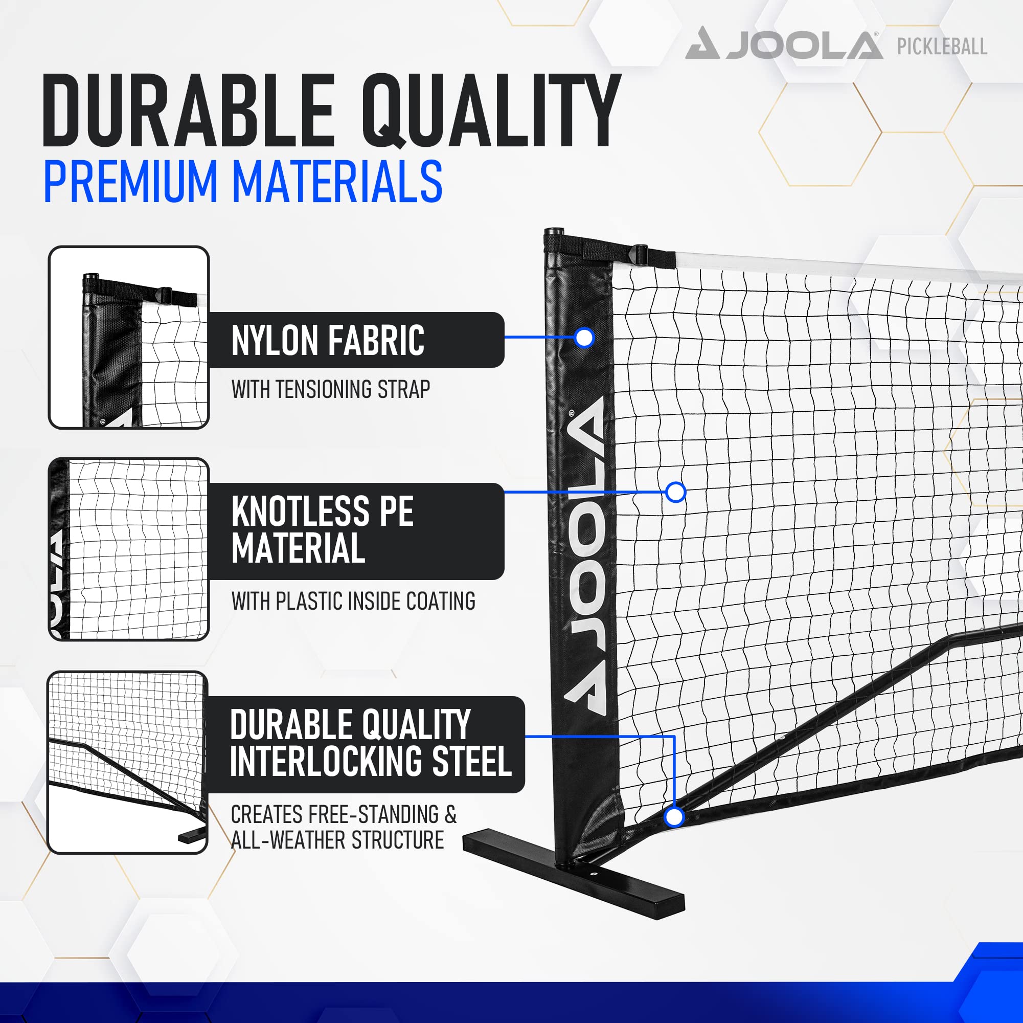 JOOLA Essentials Pickleball Net - Regulation Height 36" at Posts & 34" at Center, USAPA Recommended 22' Length - Steel Frame & Durable Net, Portable Pickleball Net Includes Carry Bag