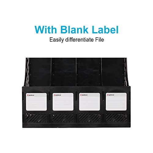 Comix Magazine File Holder, Sturdy Plastic Desk Organizers and Storage File Folder for Office Organization, Binder Organizer with 4 Compartments Storage Organiser Box, Black