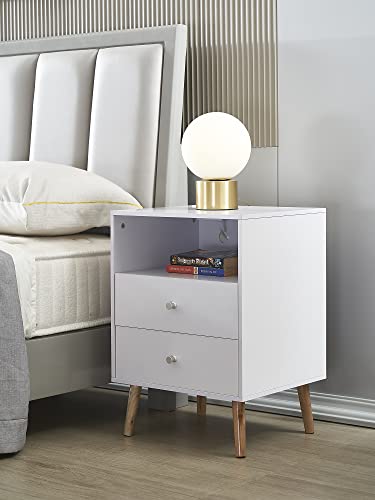 OBRICOL Night Stand,Charging Station Side Table, Functional End Table for Bedroom,Living Room (White)