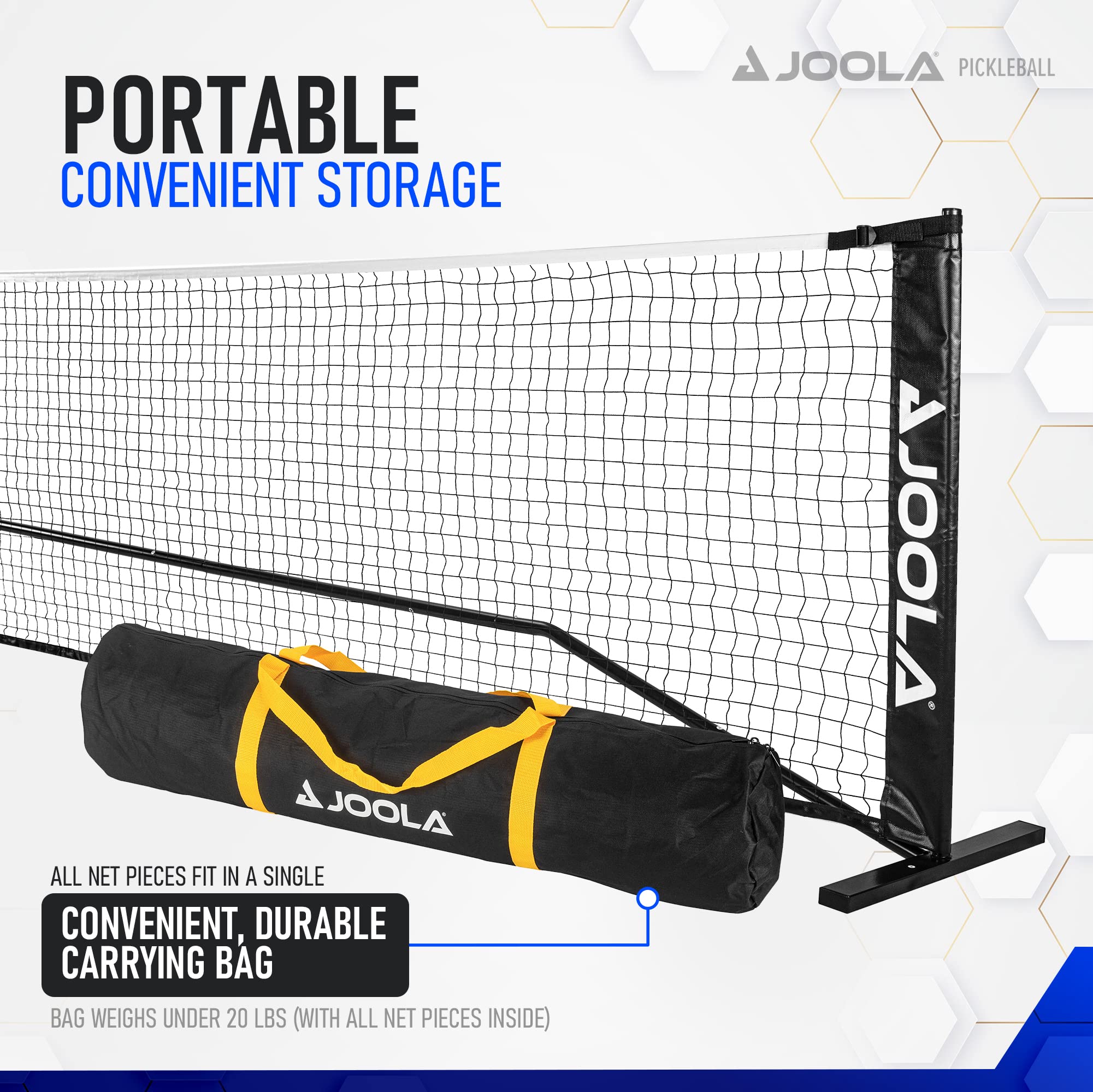 JOOLA Essentials Pickleball Net - Regulation Height 36" at Posts & 34" at Center, USAPA Recommended 22' Length - Steel Frame & Durable Net, Portable Pickleball Net Includes Carry Bag