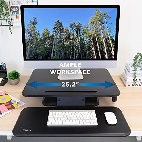 Mount-It! Height Adjustable Standing Desk Converter, 25β Wide Desktop - Sit-Stand Converting Desks with Gas Spring for Home, Office - Stand-Up Computer Workstation Desktops