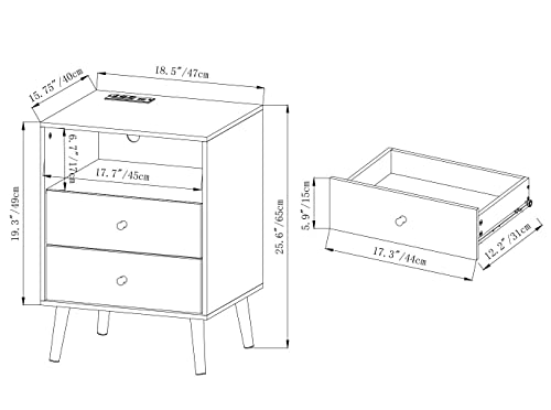 OBRICOL Night Stand,Charging Station Side Table, Functional End Table for Bedroom,Living Room (White)