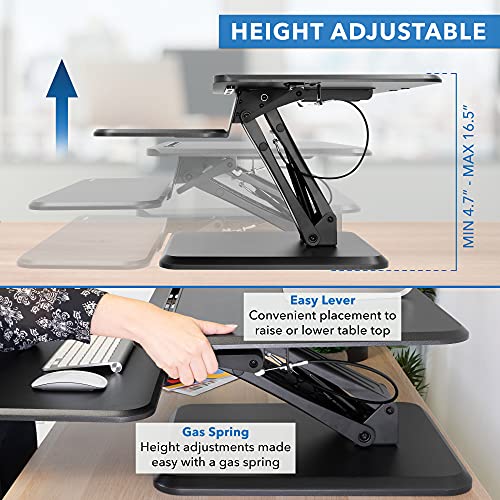Mount-It! Height Adjustable Standing Desk Converter, 25β Wide Desktop - Sit-Stand Converting Desks with Gas Spring for Home, Office - Stand-Up Computer Workstation Desktops