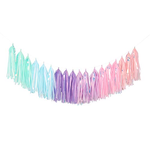 Fonder Mols Rainbow Tissue Paper Tassel Garland DIY Kit (40pcs, Blush, Mint, Aqua, Lilac and Orchid All Mixed with Iridescent Mylar) for Spring, Candy, Easter, Unicorn Party Decorations A33