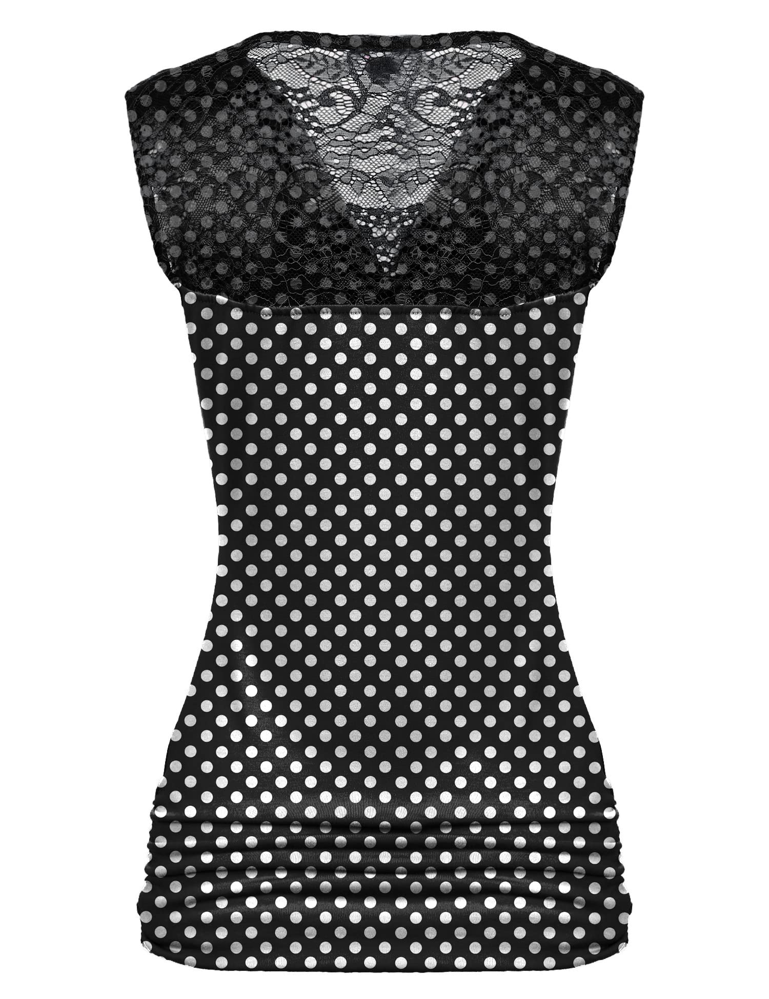 Zeagoo Womens Ruched Cowl Neck Tank Top Shirt Stretch Blouse with Side Shirring, Black Polka Dot, Large, Sleeveless