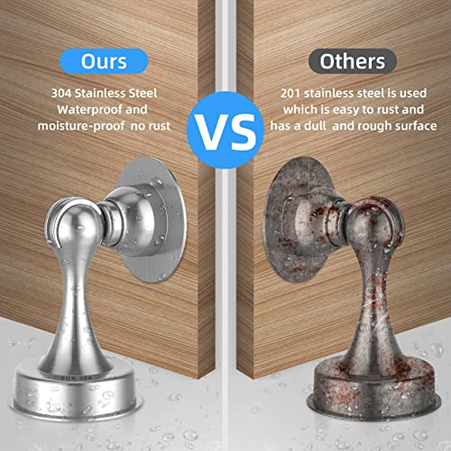 2 Pack(304)Door Stoppers, ASHGOOB Magnetic Door Stop Door Catch, Brushed Nickel Stainless Steel(304)Door Stopper Wall Protector, Double-Sided Adhesive Tape No Drilling, Screws for Stronger Wall Mount