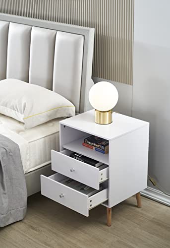 OBRICOL Night Stand,Charging Station Side Table, Functional End Table for Bedroom,Living Room (White)