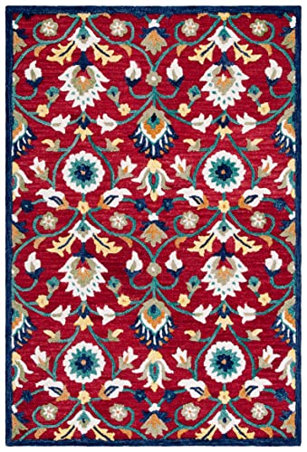 SAFAVIEH Blossom Collection 8' x 10' Red/Ivory BLM562Q Handmade Floral Premium Wool Living Room Dining Bedroom Area Rug