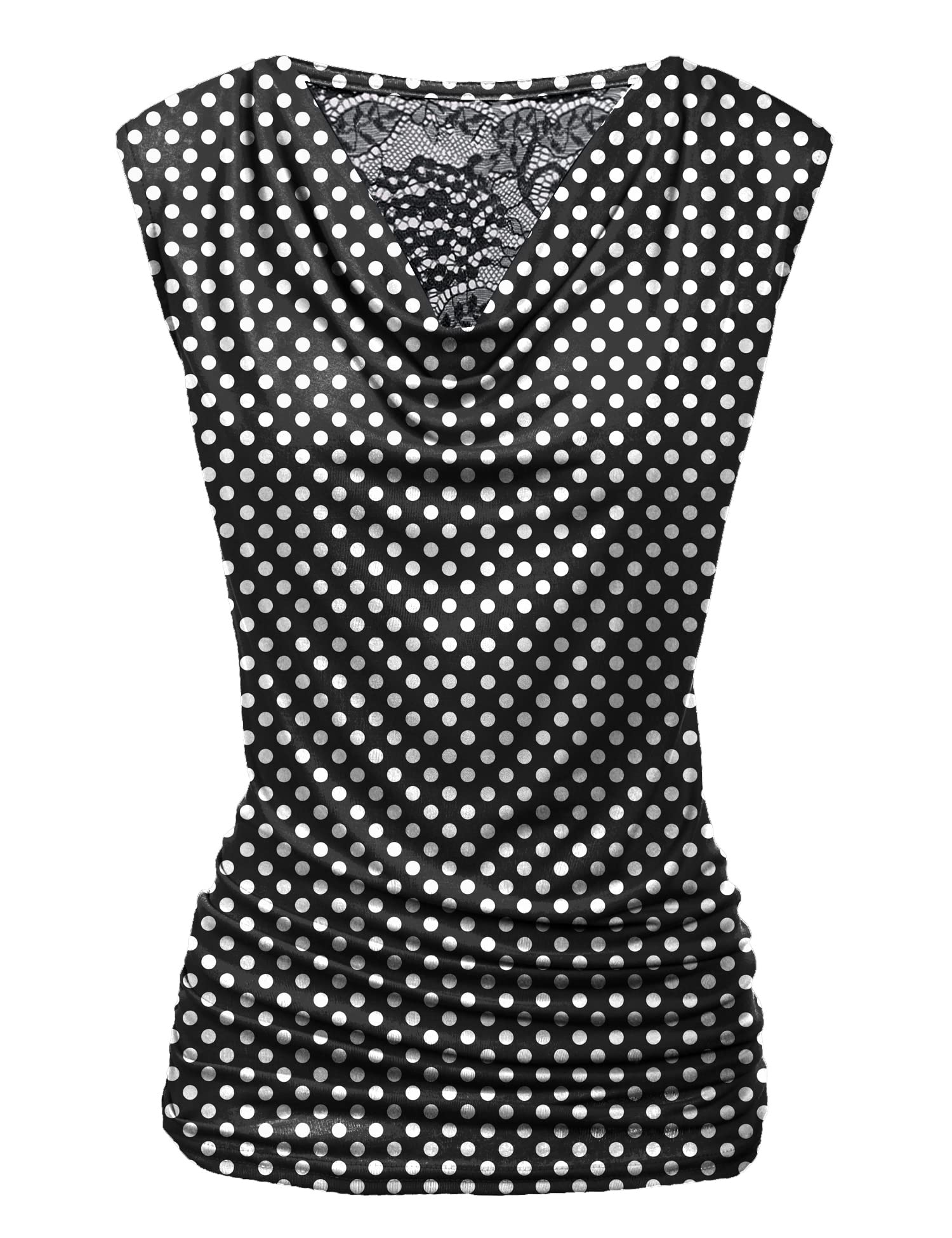 Zeagoo Womens Ruched Cowl Neck Tank Top Shirt Stretch Blouse with Side Shirring, Black Polka Dot, Large, Sleeveless