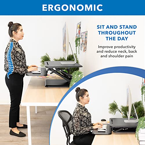 Mount-It! Height Adjustable Standing Desk Converter, 25β Wide Desktop - Sit-Stand Converting Desks with Gas Spring for Home, Office - Stand-Up Computer Workstation Desktops