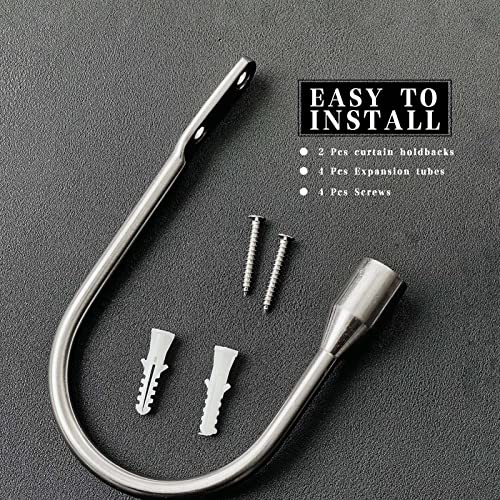 YH YAO Metal Curtain Holdbacks, 2PCS U Shaped Wall Mounted Hook for Home Decor, Decorative Curtain Tieback Curtain Drapery Tiebacks Hooks Curtain Hooks for Wall (Silver)