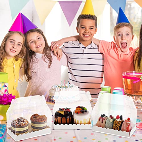 25 Pack Clear Gable Bakery Gift Boxes with Cardboard Candy Treat Gift Box Gable Boxes Clear Boxes for Favors Treat Party Cookie Pastry Cupcake Dessert Birthday Christmas Birthday, 6.3 x 3.6 x 3.6 Inch