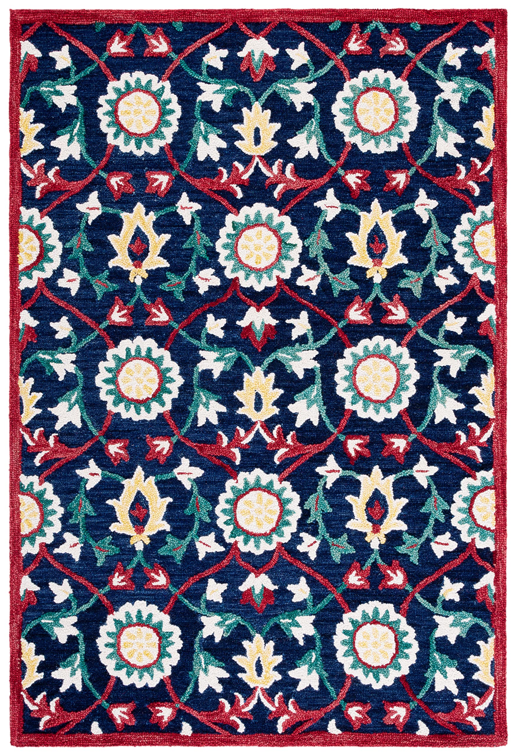 SAFAVIEH Blossom Collection 8' x 10' Navy/Red BLM564N Handmade Floral Premium Wool Living Room Dining Bedroom Area Rug