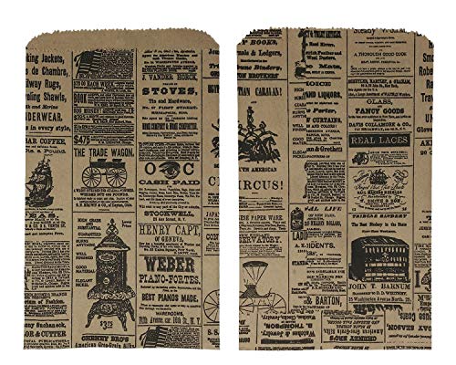 100 6x9 Newspaper Print Paper Kraft Bags,Vintage Style Newsprint Favor Craft Bags (Print ads Will Vary)