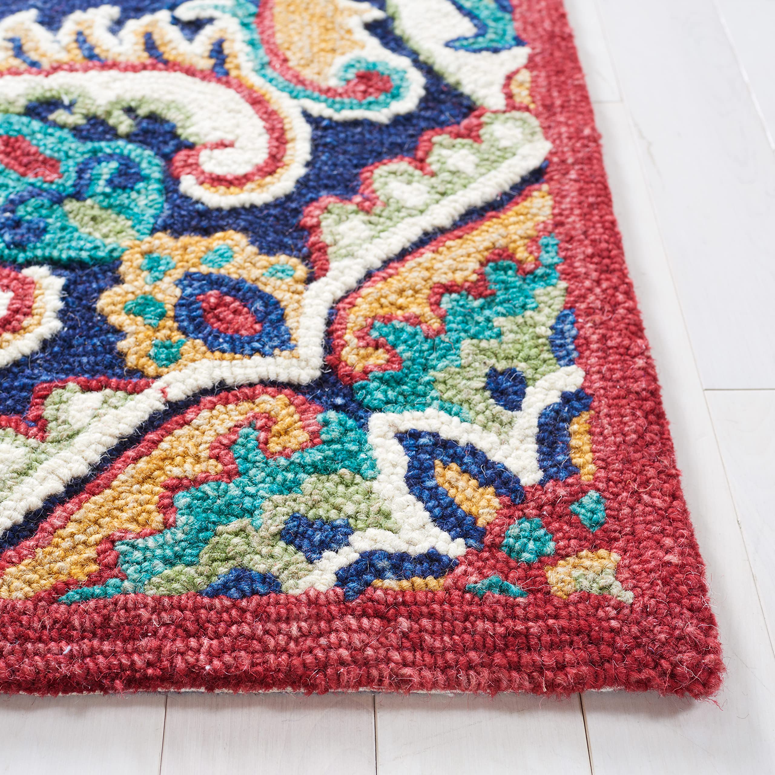 SAFAVIEH Blossom Collection 8' x 10' Navy/Red BLM564N Handmade Floral Premium Wool Living Room Dining Bedroom Area Rug