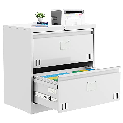 Lateral File Cabinet with Lock, 2 Drawer Filing Vertical Cabinet, Metal Horizontal File Cabinet with Card Slot for Home Office, Lockable Lateral Storage Filing Cabinet for Hanging Letter/Legal