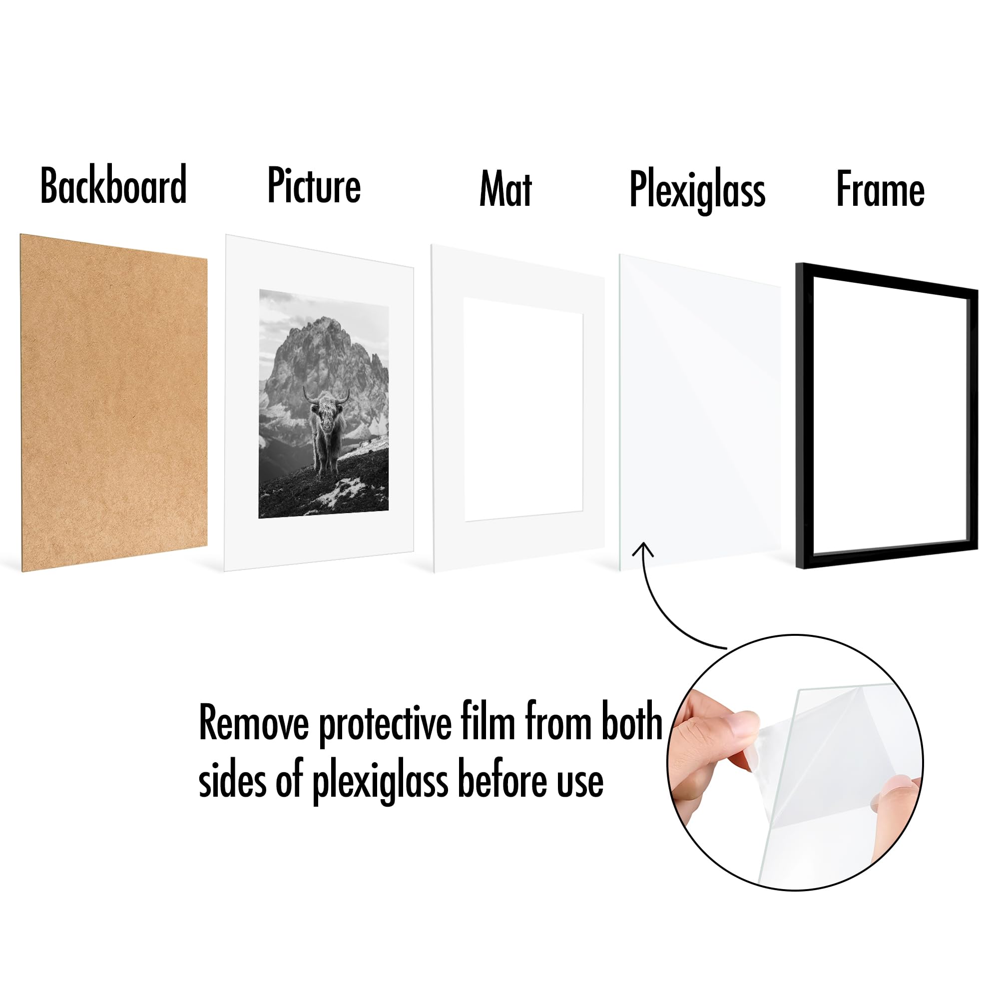 Americanflat 16x20 Picture Frame with Polished Plexiglass - Set of 5 - Use as 11x14 Frame with Mat or 16x20 Frame Without Mat - Galleria Collection - Gallery Wall Frame Set for Wall Display - Black