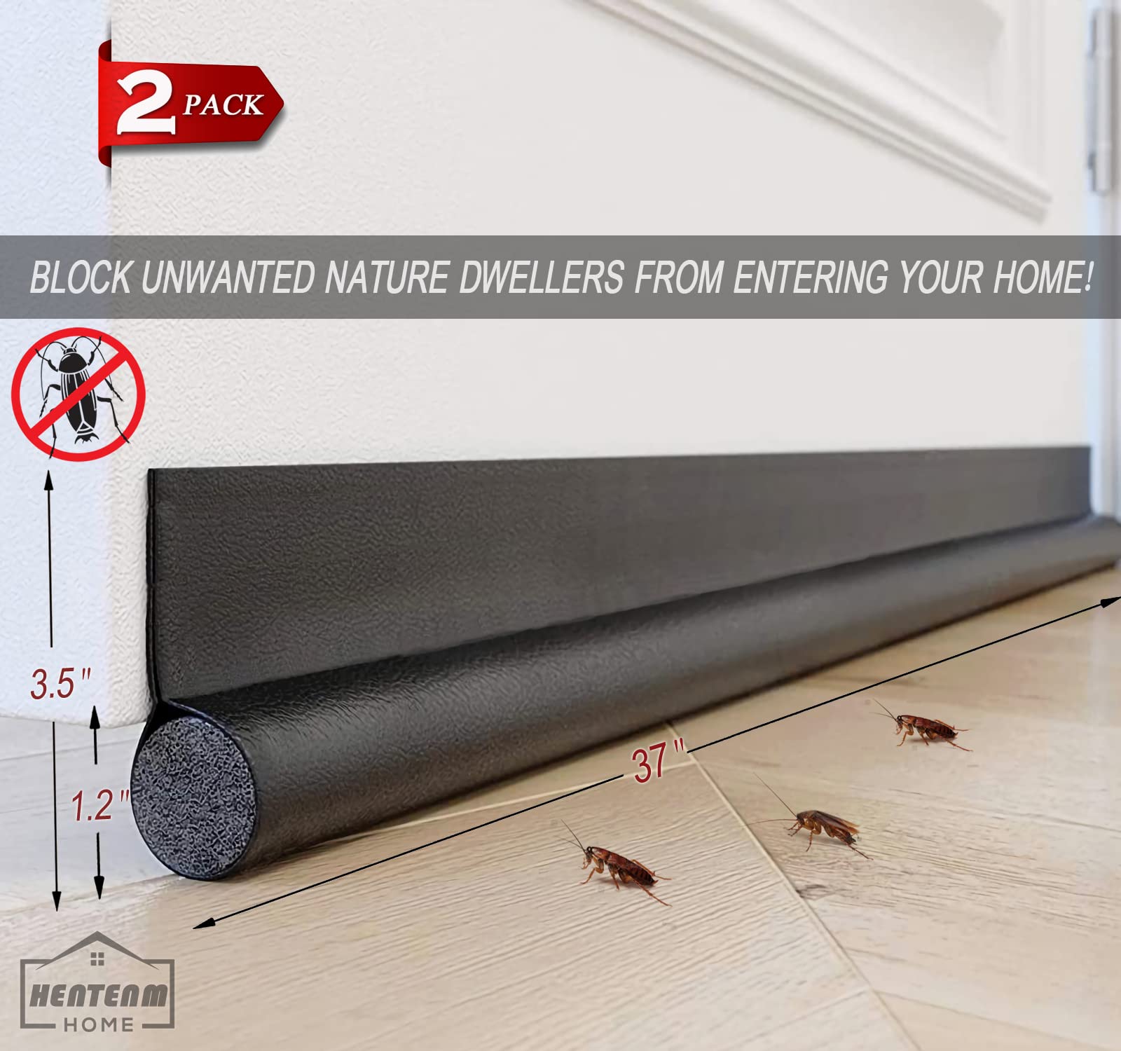 Door Draft Stopper 2 Pack,36" Door Draft Blocker,Draft Stopper for Bottom of Door,Front Door Draft Stopper Weather Stripping,Door Sweep Soundproof,Under Door Draft Stopper Grey