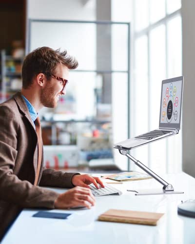 Biuupa Adjustable Laptop Stand for Desk- Sturdy Aluminum Foldable Computer Stand, Non-Slip Ergonomic Laptop Holder Lift for All Computers/ DJ/ Chromebook/ Notebook/ MacBook/ Air/ Pro, 10-16" Silver