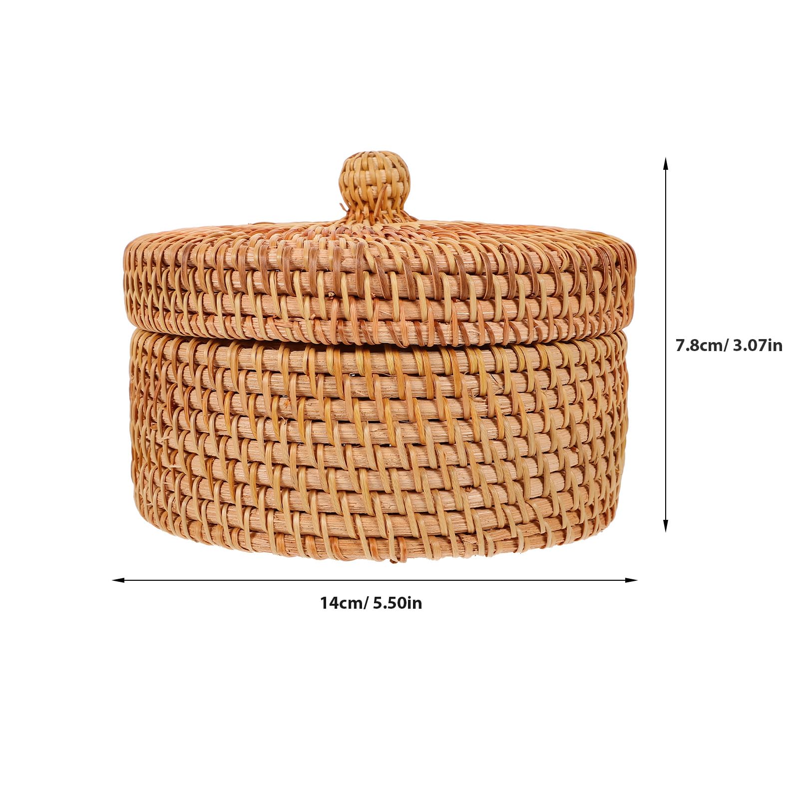 ULTNICE Round Rattan Storage Box with Lid - Hand Woven Rattan Basket for Desktop or Decorative Use