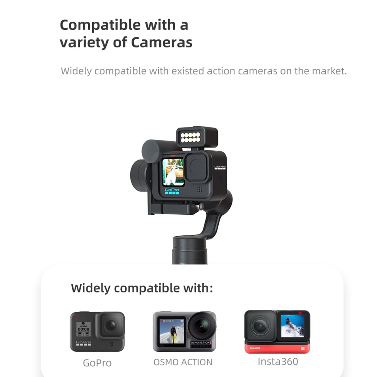 INKEE Falcon Plus Gimbal Stabilizer for Gopro w/Media Mod for Go Pro Hero 10/9/8/7/6, for Insta360 Osmo Action Anti-Shake Wireless Control Handheld Gimble w/Tripod Stand Original Screw Mounting Plate