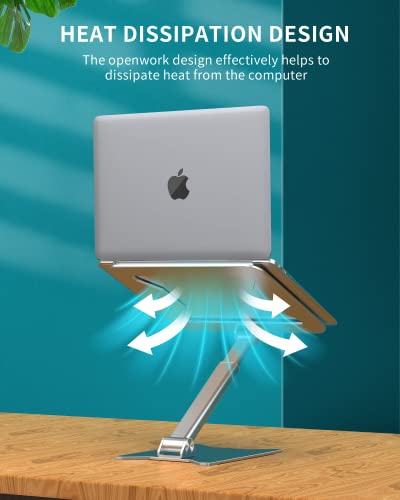 Biuupa Adjustable Laptop Stand for Desk- Sturdy Aluminum Foldable Computer Stand, Non-Slip Ergonomic Laptop Holder Lift for All Computers/ DJ/ Chromebook/ Notebook/ MacBook/ Air/ Pro, 10-16" Silver