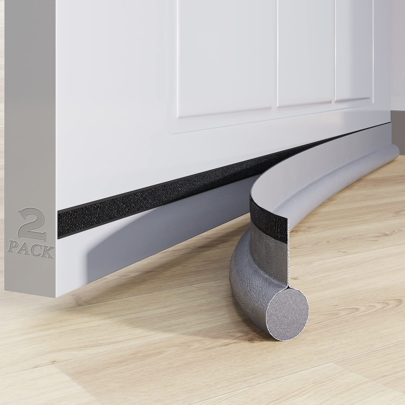 Door Draft Stopper 2 Pack,36" Door Draft Blocker,Draft Stopper for Bottom of Door,Front Door Draft Stopper Weather Stripping,Door Sweep Soundproof,Under Door Draft Stopper Grey