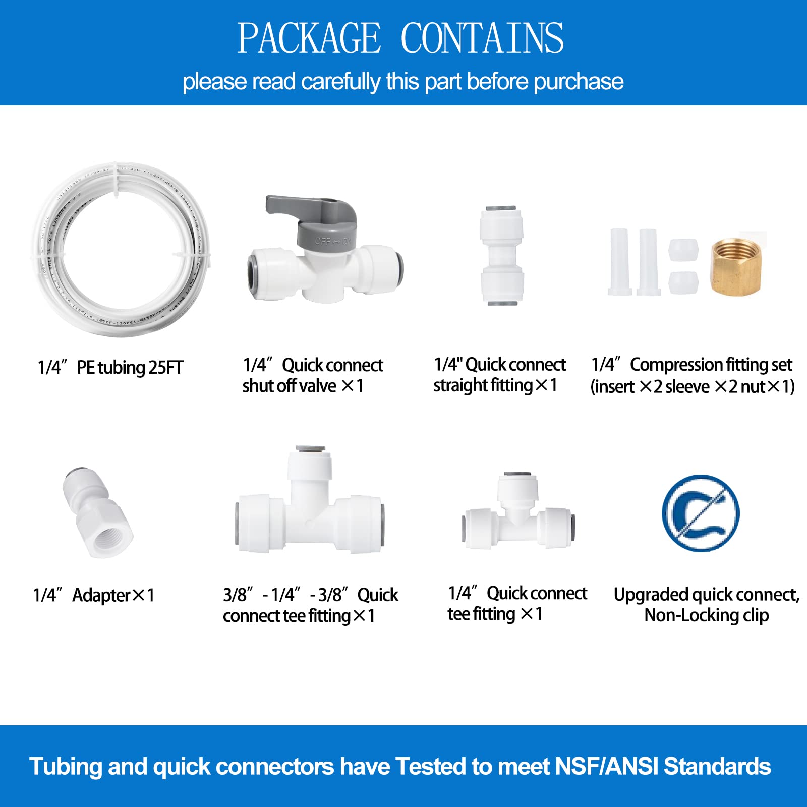Ice Maker Water Line Kit - Food Grade Refrigerator/Fridge Water Line Kit,25FT 1/4In O.D.Water Line with Quick Fittings, for Adding a branch waterway on RO System