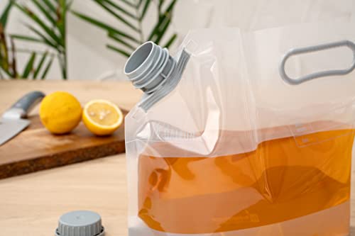 Restaurantware Cater Tek 1/2 Gallon Water Containers 2 Drink Bags - Collapsible Includes Tamper-Evident Caps Clear Plastic Beverage Bags For Catered Events Camping or Hiking Durable Handle