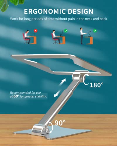 Biuupa Adjustable Laptop Stand for Desk- Sturdy Aluminum Foldable Computer Stand, Non-Slip Ergonomic Laptop Holder Lift for All Computers/ DJ/ Chromebook/ Notebook/ MacBook/ Air/ Pro, 10-16" Silver