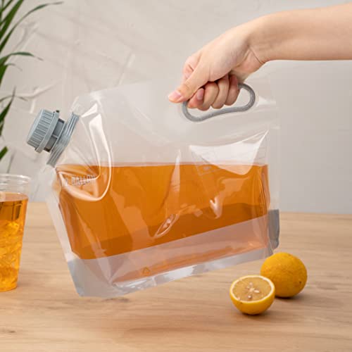 Restaurantware Cater Tek 1/2 Gallon Water Containers 2 Drink Bags - Collapsible Includes Tamper-Evident Caps Clear Plastic Beverage Bags For Catered Events Camping or Hiking Durable Handle