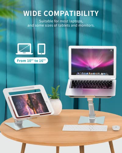 Biuupa Adjustable Laptop Stand for Desk- Sturdy Aluminum Foldable Computer Stand, Non-Slip Ergonomic Laptop Holder Lift for All Computers/ DJ/ Chromebook/ Notebook/ MacBook/ Air/ Pro, 10-16" Silver