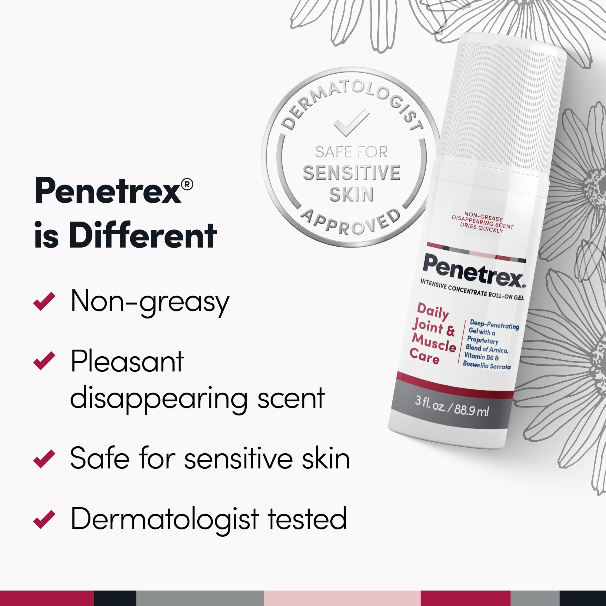 Penetrex Joint & Muscle Therapy - Soothing Gel for Back, Neck, Hands, Feet - Premium Whole Body Rub with Arnica, Vitamin B6 & MSM - 3oz Roll On Gel (3-Pack)
