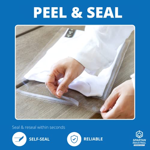 SPARTAN INDUSTRIAL - 12" X 15" (100 Count) Crystal Clear Resealable Polypropylene Poly Bags for Packaging, Clothing & T Shirts - Self Seal & Reinforced