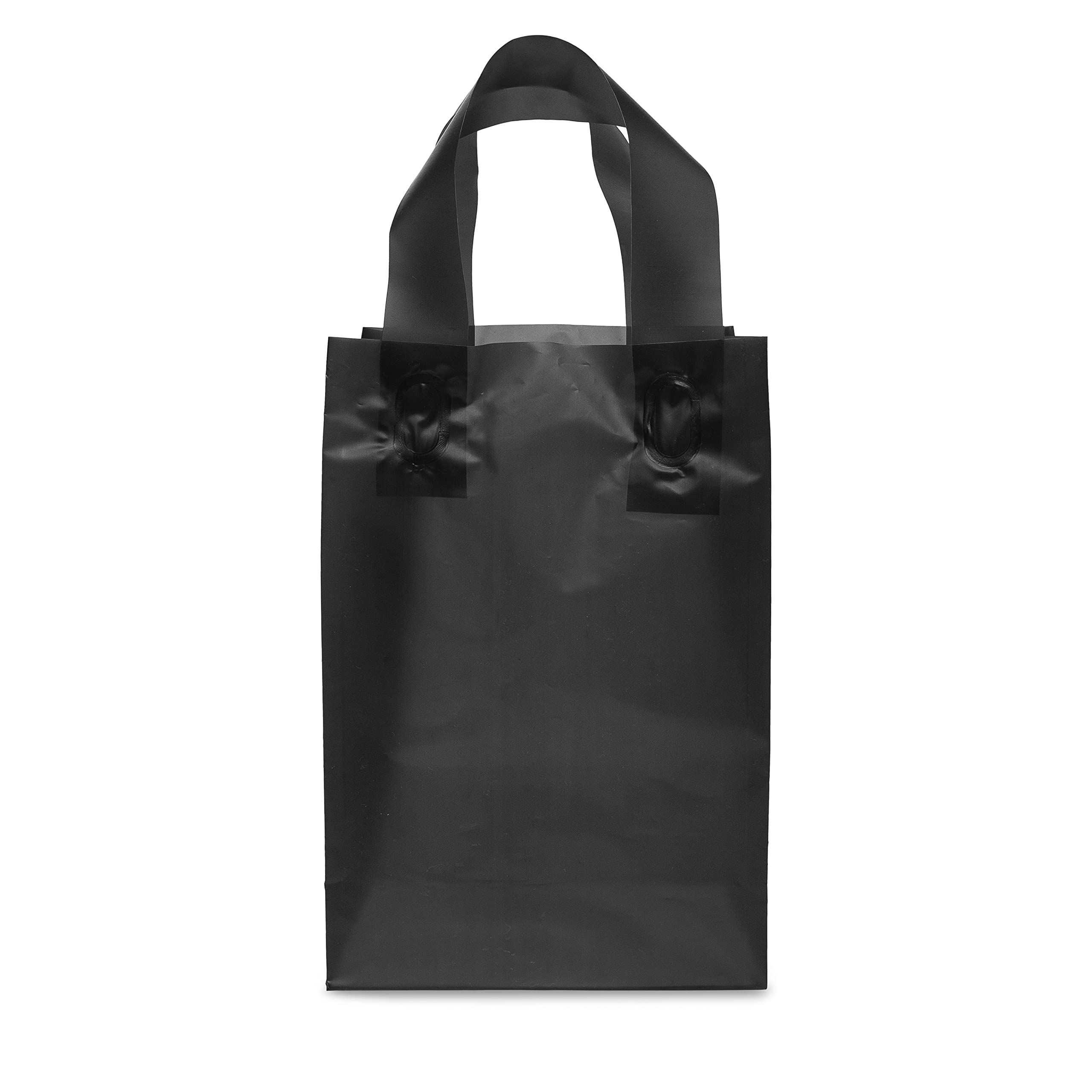 Prime Line Packaging Plastic Gift Bags with Handles, Shopping Tote for Small Business, Black Frosted, Retail, Boutiques, To Go, Party, 6x3x9 100 Pack