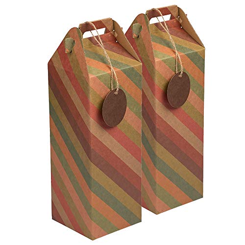 JAM PAPER Wine Gift Boxes with Tag - 4 4/5 x 4 4/5 x 12 1/2 - Striped Kraft Christmas Colors Recycled - 2/Pack
