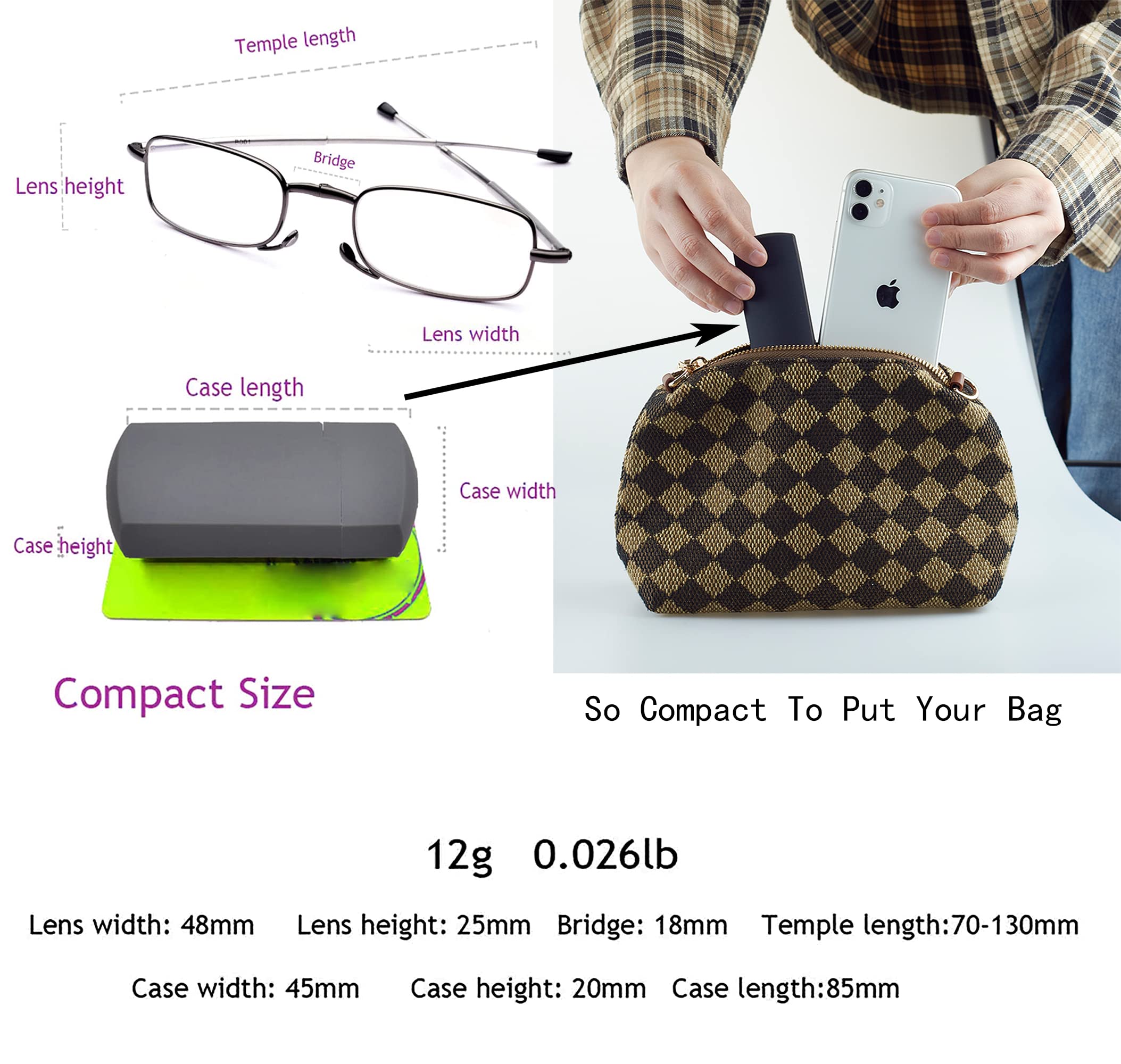 GOOSEN 3-Pack Reading Glasses Men Women, Pocket Wallet Purse Compact Hard Cases Folding Readers, Blue light Glasses Spring Hinge 2.0 x
