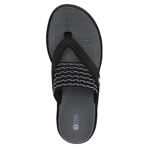 BZees Womens Cabana Sandal Flip-Flop, Black, 10 Wide US