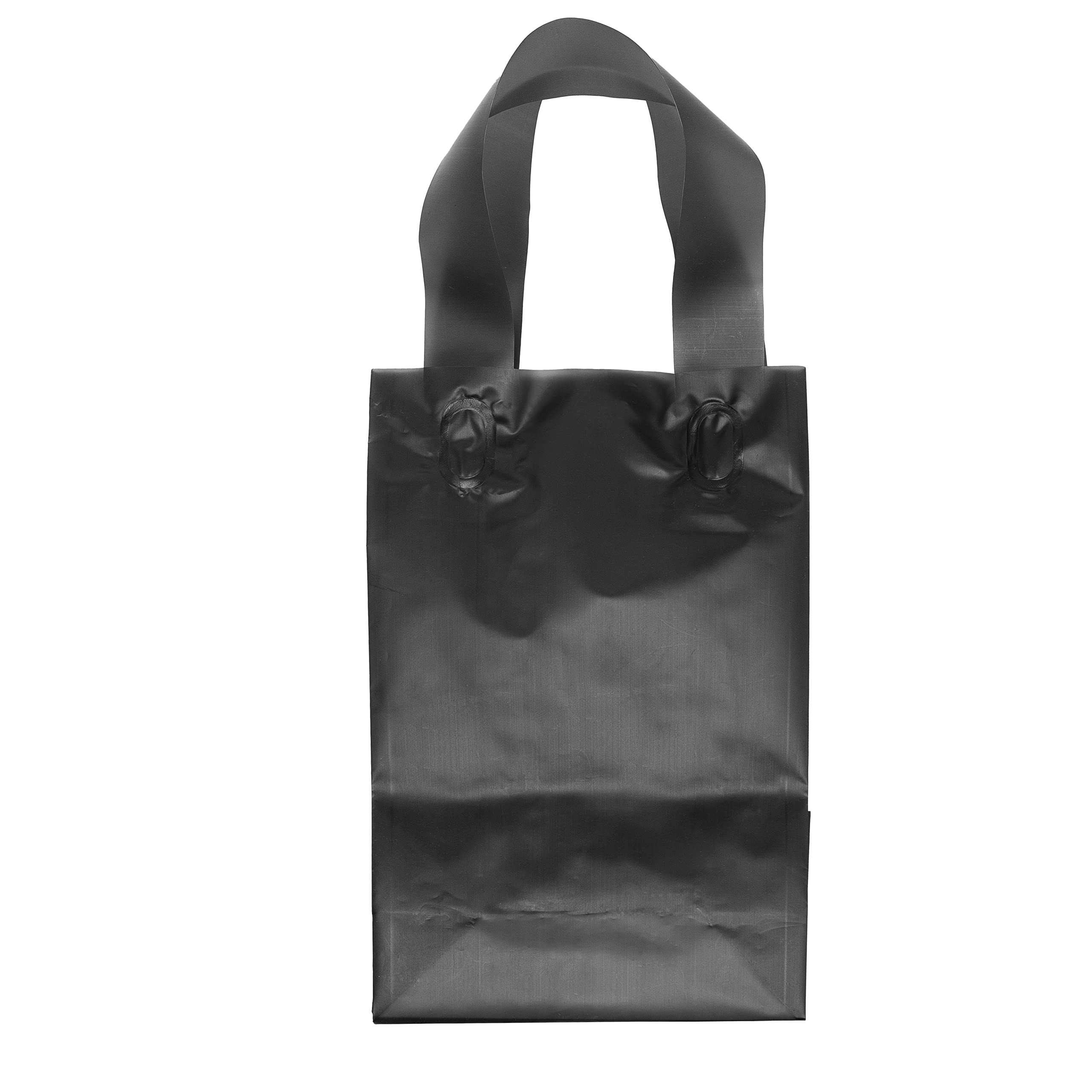 Prime Line Packaging Plastic Gift Bags with Handles, Shopping Tote for Small Business, Black Frosted, Retail, Boutiques, To Go, Party, 6x3x9 100 Pack