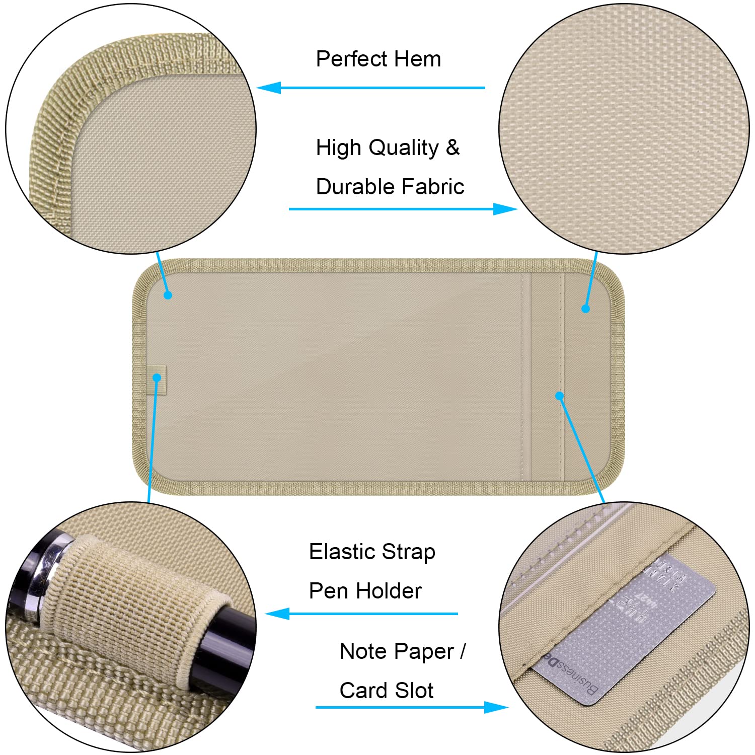 Handicap Placard Holder for Auto, Wisdompro Disabled Parking Permit Sign Protector for Car Sun Visor with Note Paper Slot, Pen Holder and Elastic Strap - Khaki