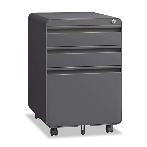 YOLEO 3 Drawer File Cabinet, Metal Filing Cabinets with Lock Wheels & Hanging Rail for A4/Legal/Letter File, Anti-tilt Under Desk Design, Lockable Rolling Mobile File Cabinet for Home Office (Black)