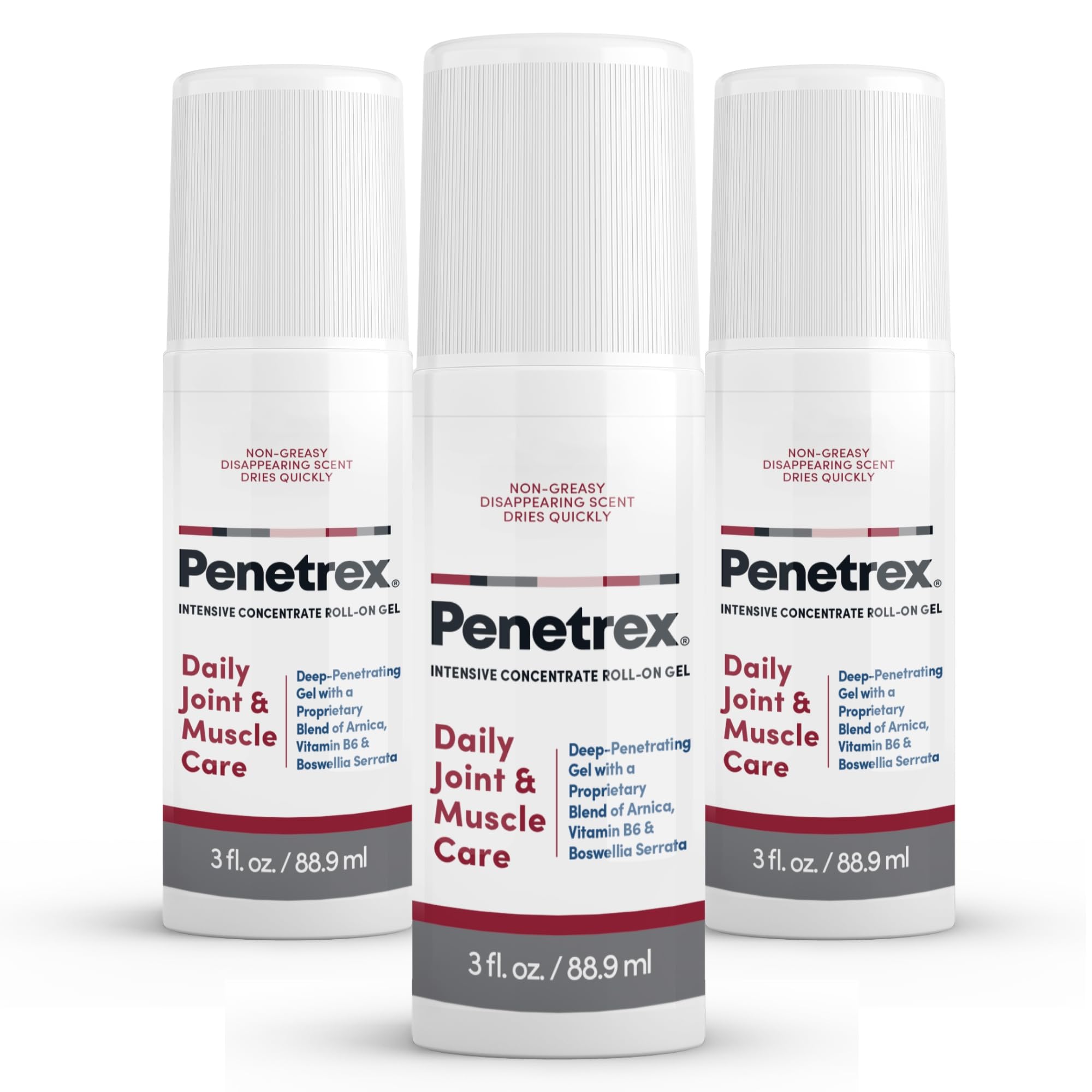 Penetrex Joint & Muscle Therapy - Soothing Gel for Back, Neck, Hands, Feet - Premium Whole Body Rub with Arnica, Vitamin B6 & MSM - 3oz Roll On Gel (3-Pack)