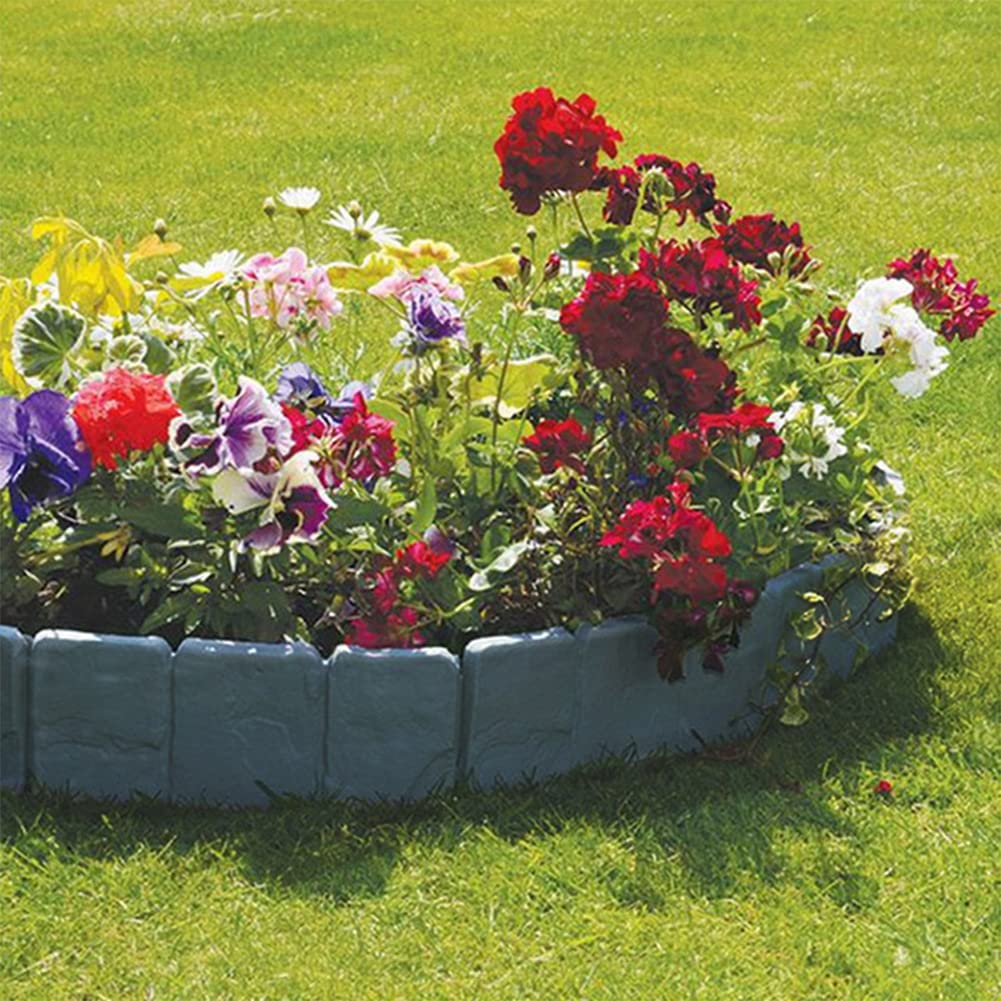 10 Pcs Garden Border Grey Stone Effect Lawn Edging Plastic Plant Fence Plastic Hammer in Plant Lawn Border Support Structures for Flower Bed Grass Bordering