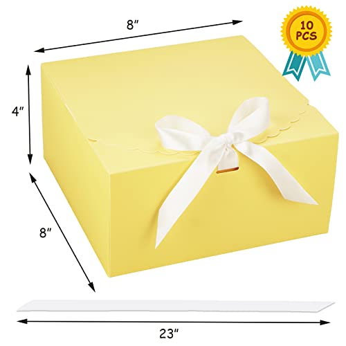 WholeMy Yellow Gift Boxes 10 Pack 8x8x4 Inch, Gift Boxes with Lids for Presents, Yellow Gift Box for Party Favors Wedding Birthdays Baby Shower Valentine's Day
